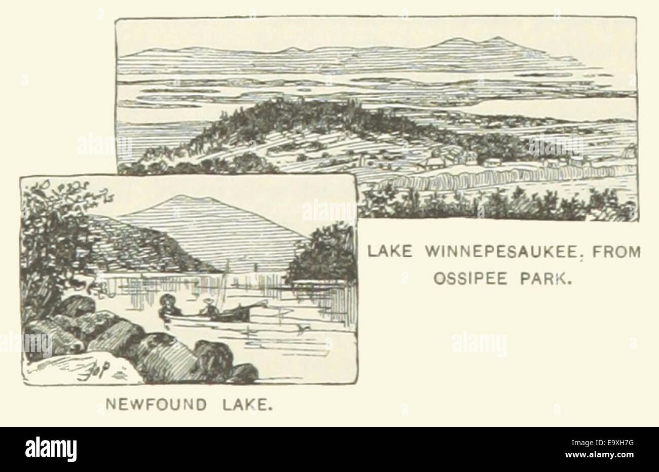 An 1891 illustration depicting Lake Winnipesaukee in New Hampshire ...