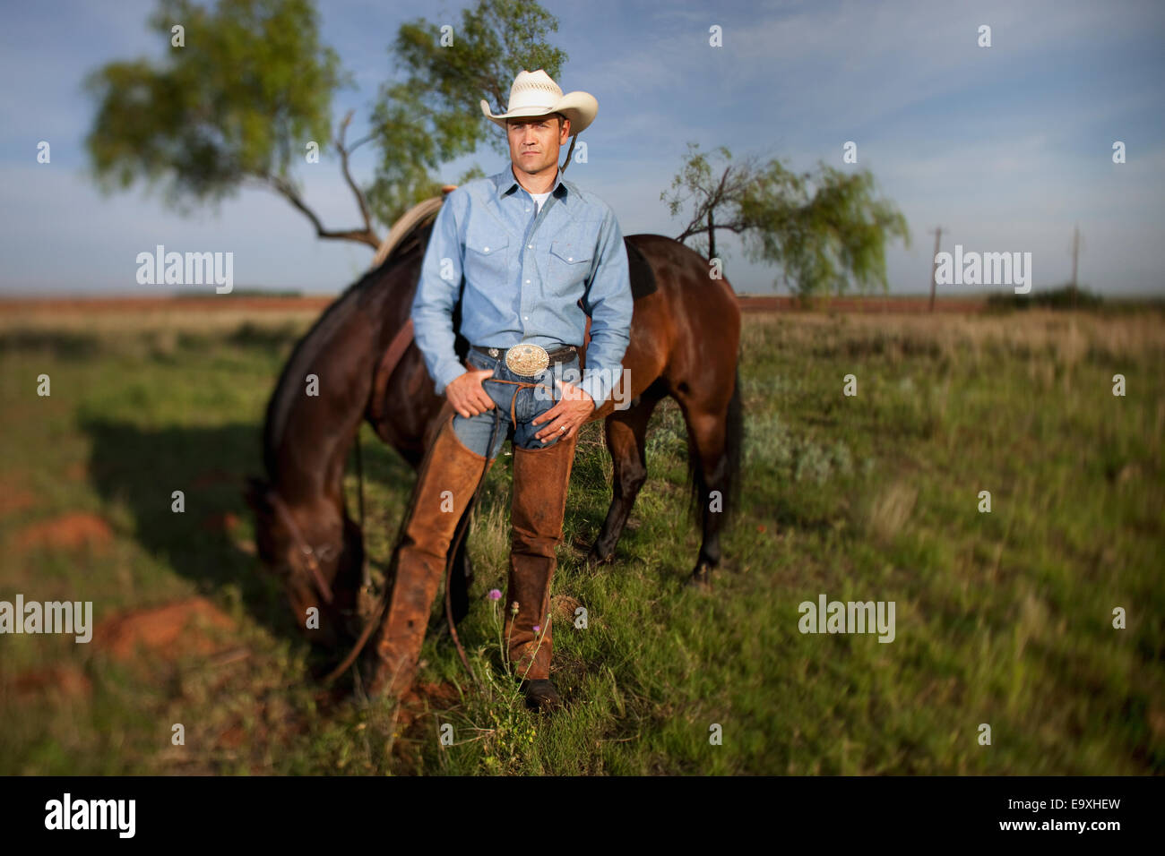 Agriculture - A cowboy poses with his horse on rangeland / Childress ...