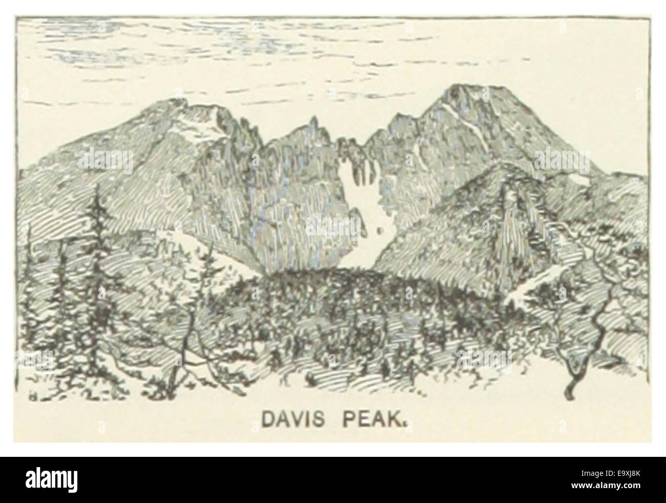 This 1891 illustration depicts Davis Peak, a prominent geographic ...