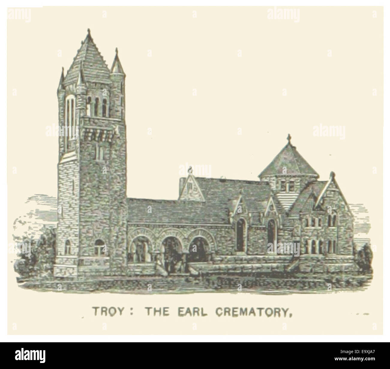 A 1891 map showing the Earl Crematory in Troy, New York, a historical ...