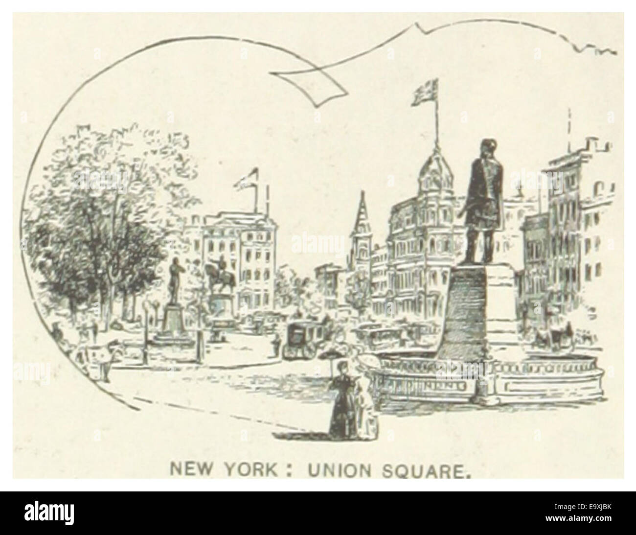 A map and illustration from 1891 depicting Union Square in New York ...