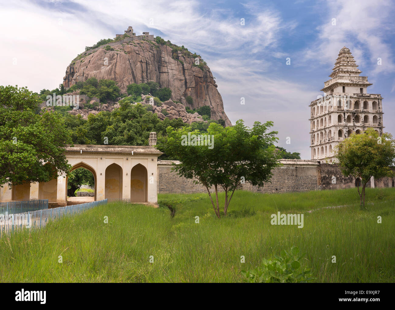 Gingee Fort with gate and women's quarter tower Stock Photo - Alamy