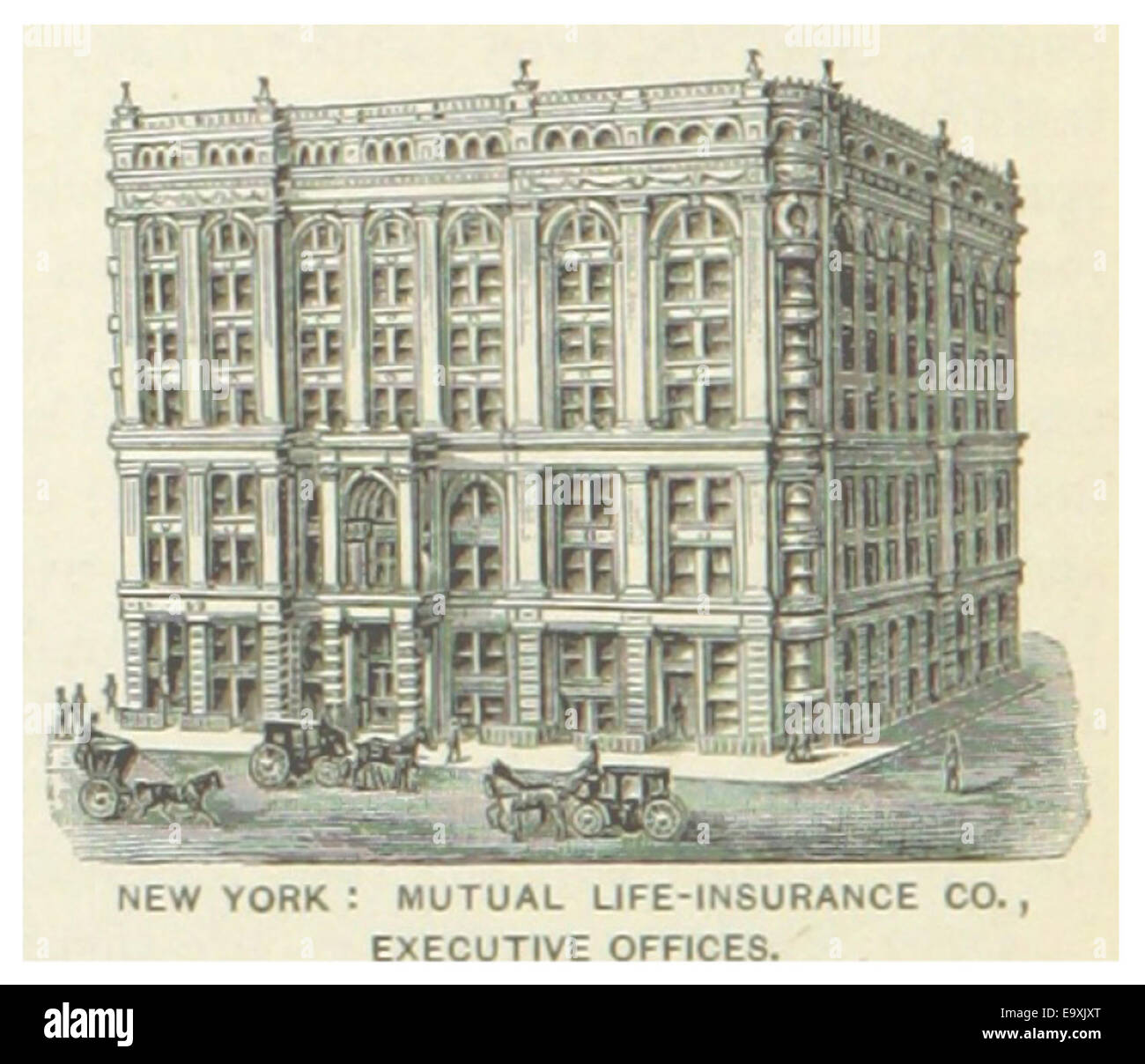 A map and illustration from 1891, showcasing the Mutual Life-Insurance ...