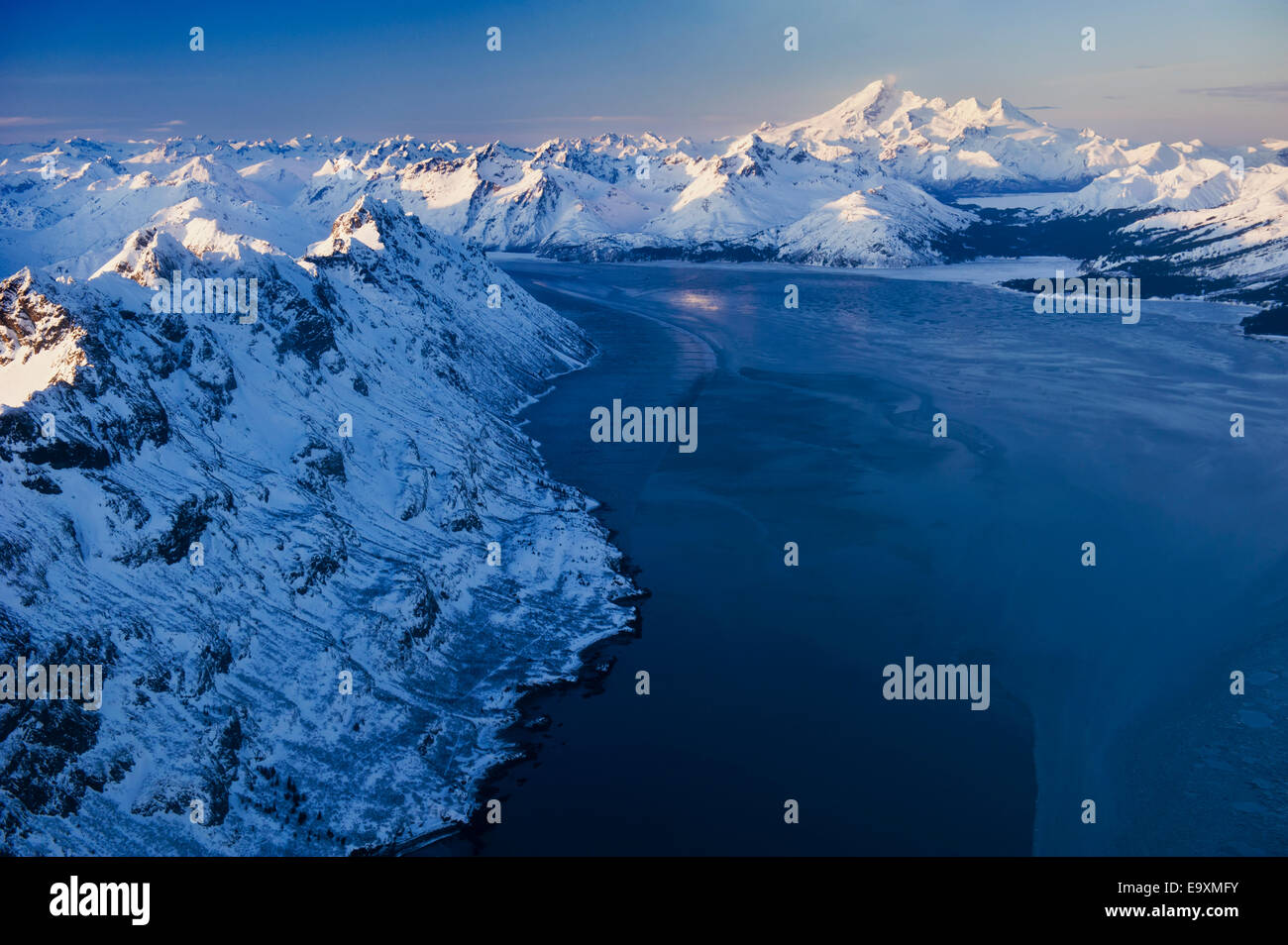 Aerial view of Iniskin Bay on Cook Inlet, with the Alaska Range and Mt ...