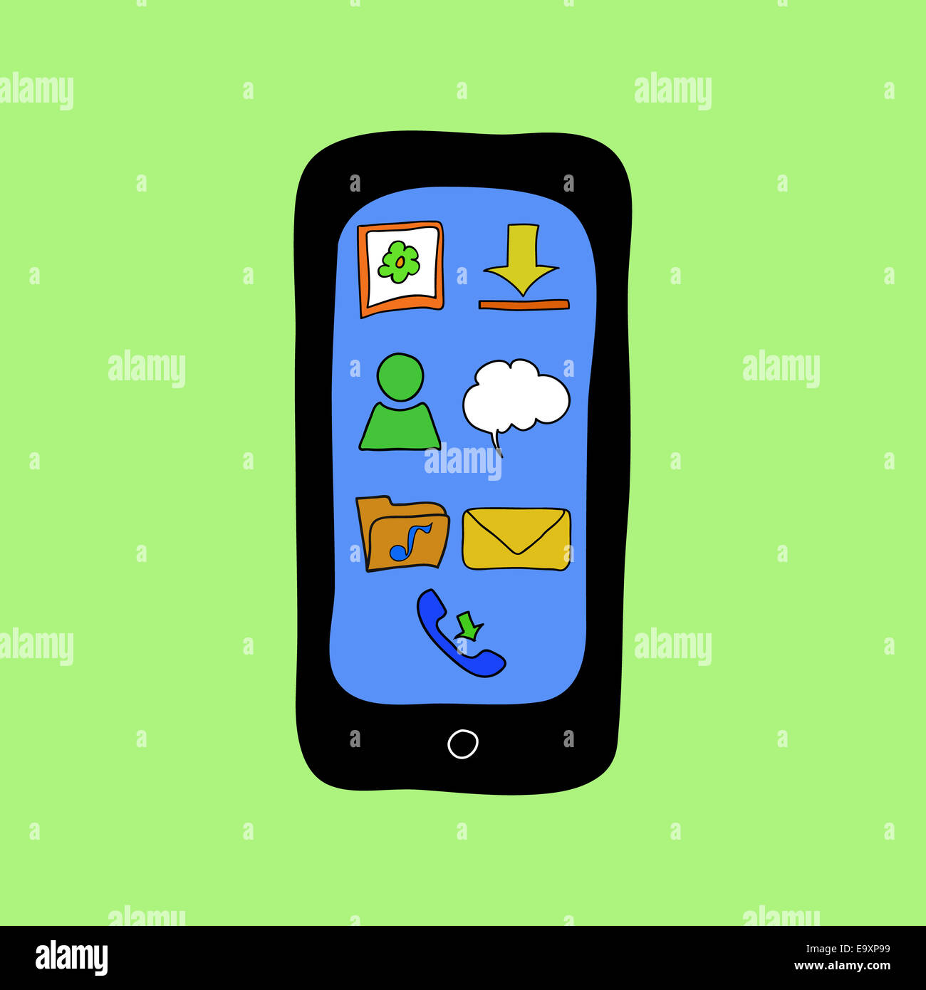 Doodle style phone with apps icons Stock Photo - Alamy