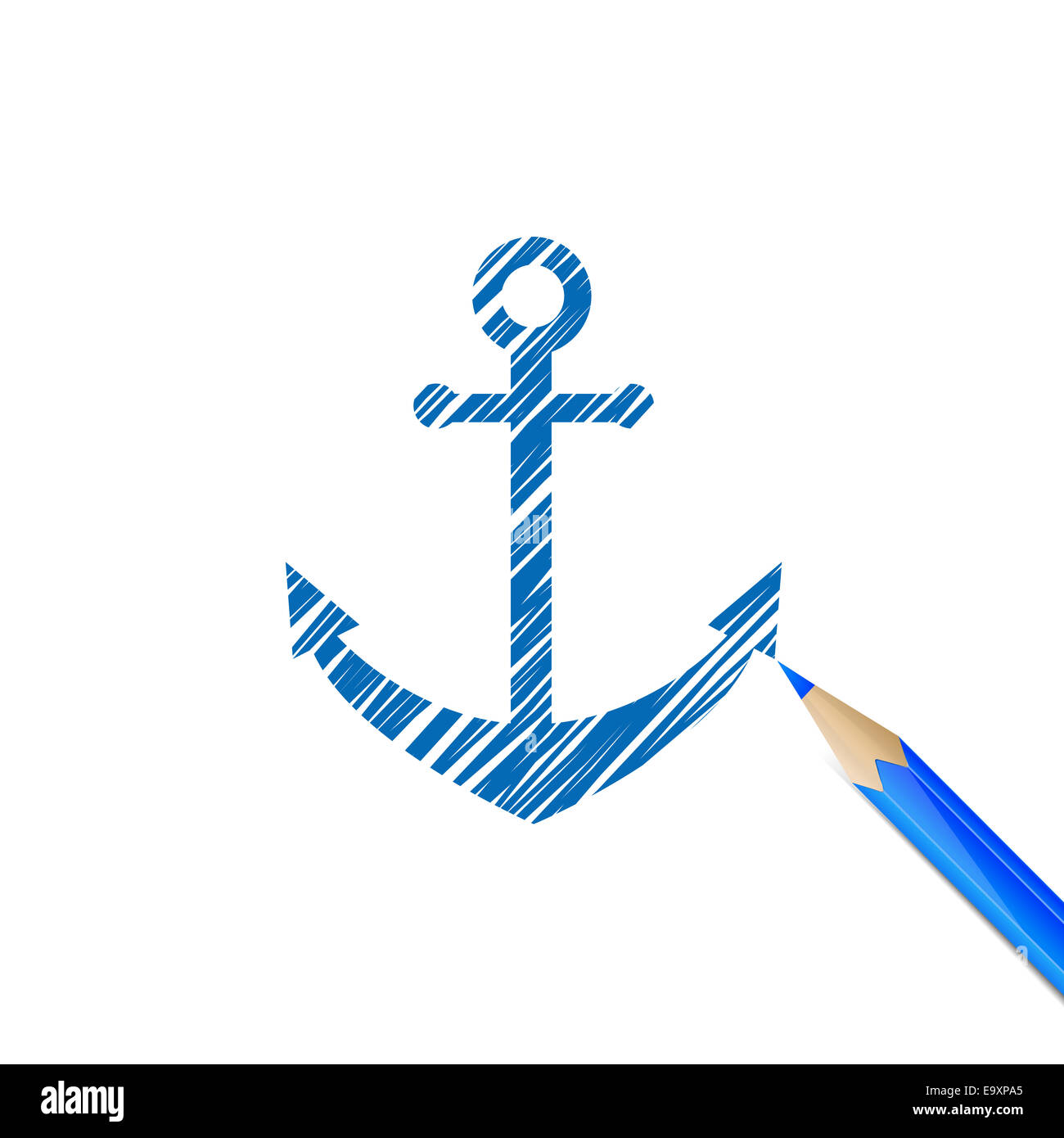 Anchor drawn with blue pencil Stock Photo - Alamy
