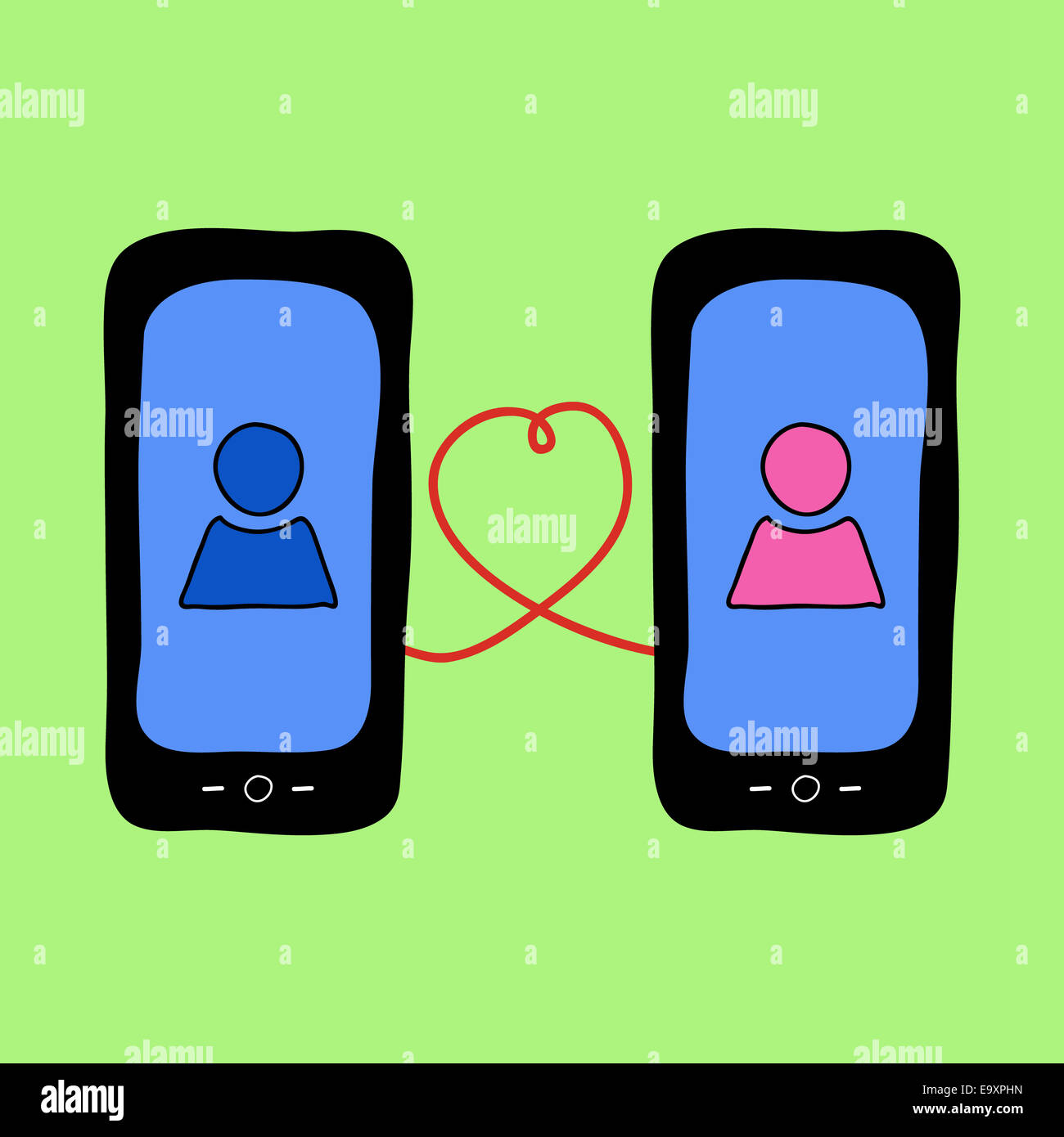 Doodle phones with love talk Stock Photo - Alamy