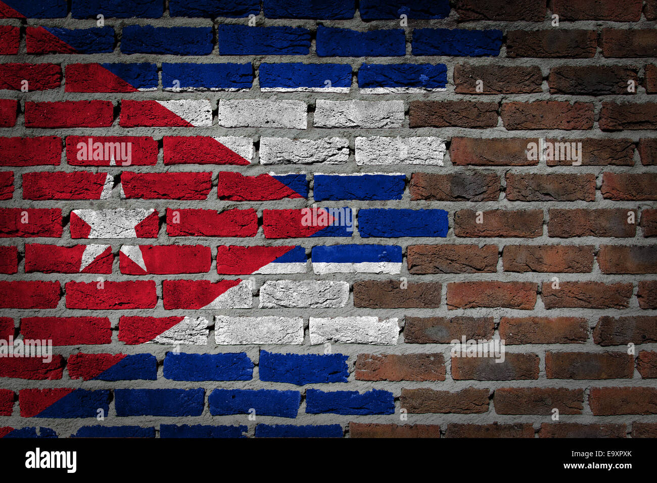 Very old dark red brick wall texture with flag - Cuba Stock Photo - Alamy