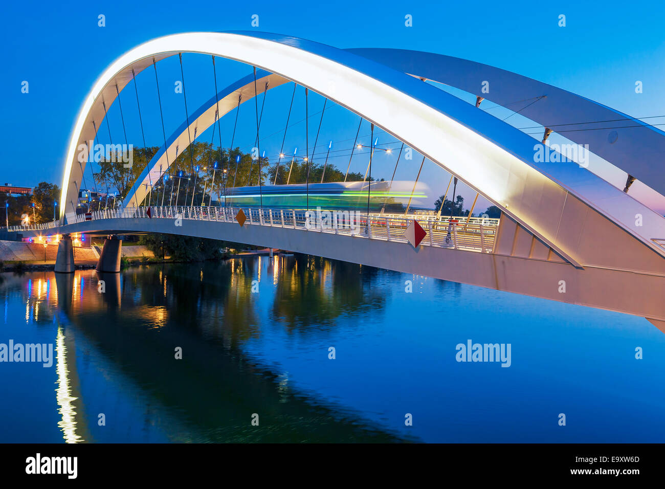Tramway on the bridge at sunset, Lyon, France Stock Photo - Alamy