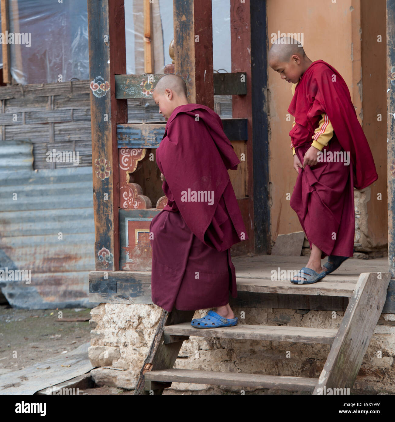 Young monks at the Gangte Goemba Monastery, Phobjikha Valley Stock ...