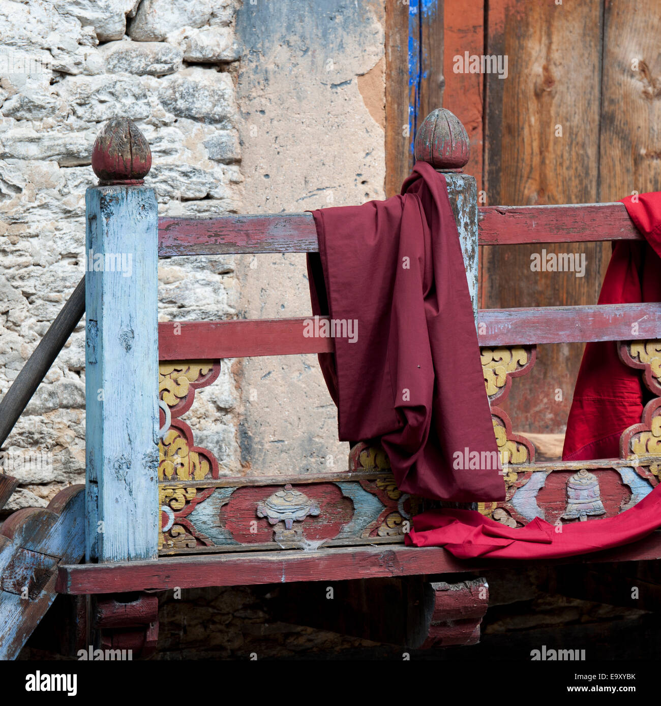 Cloth draped over a rail in Wangdichholing Palace Bhutan Stock Photo ...