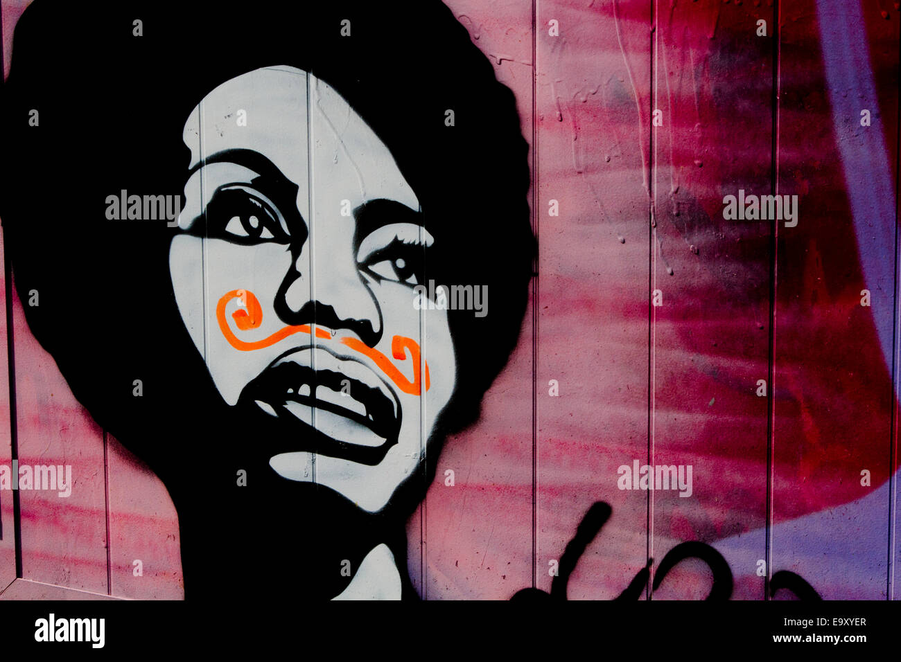 graffiti Berlin wall bricks womans face mustache Stock Photo - Alamy