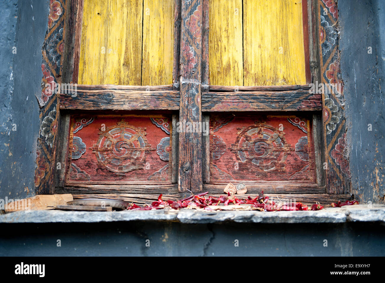 Window of Tamchhog Lhakhang, Paro Valley, Paro District, Bhutan Stock ...
