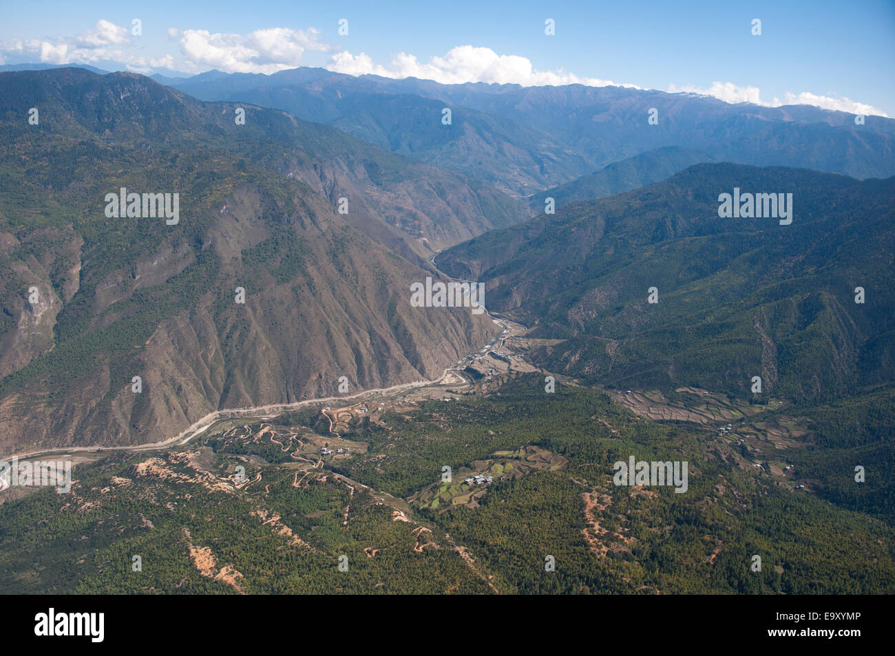 High angle view of mountains, Paro Valley, Paro District, Bhutan Stock ...