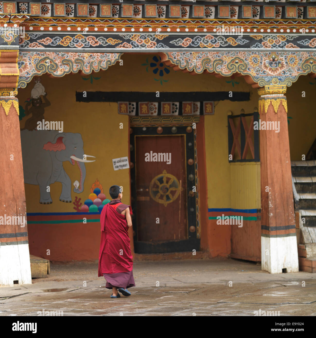 Monk at a Rinpung Dzong, Paro Valley, Paro District, Bhutan Stock Photo ...