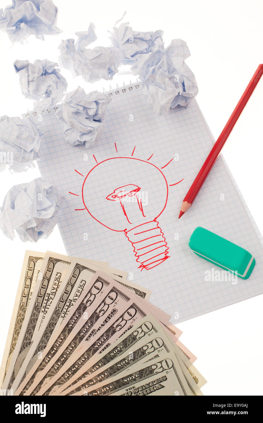 Bulb on drawing as a symbol of new ideas Stock Photo - Alamy