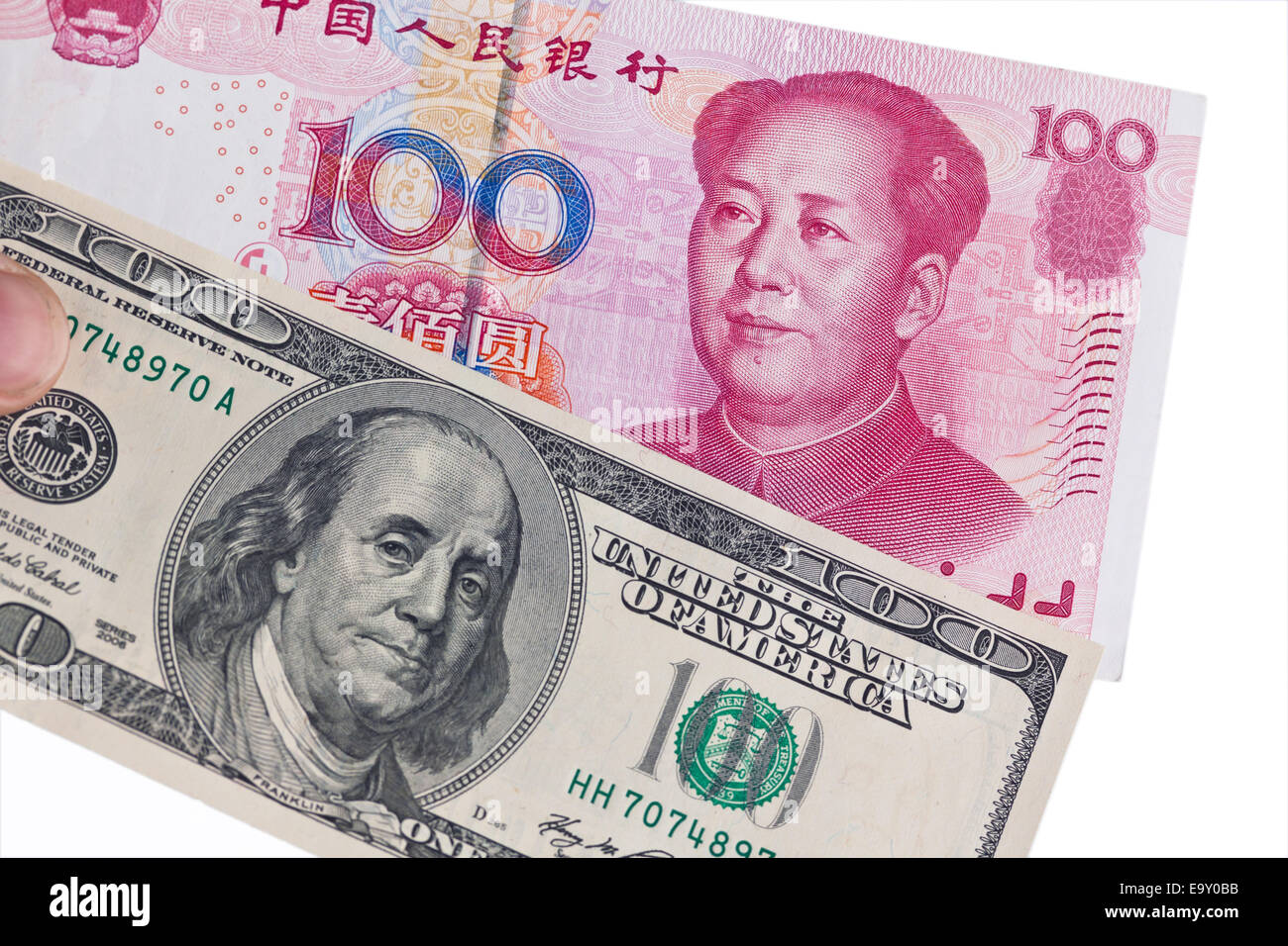 Chinese currency yuan and U.S. dollar banknotes Stock Photo - Alamy