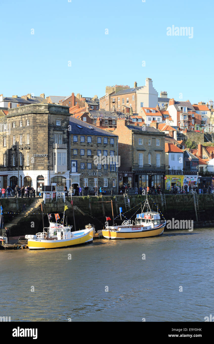 View of harbour and town from Bridge Street, Whitby, North Yorkshire ...