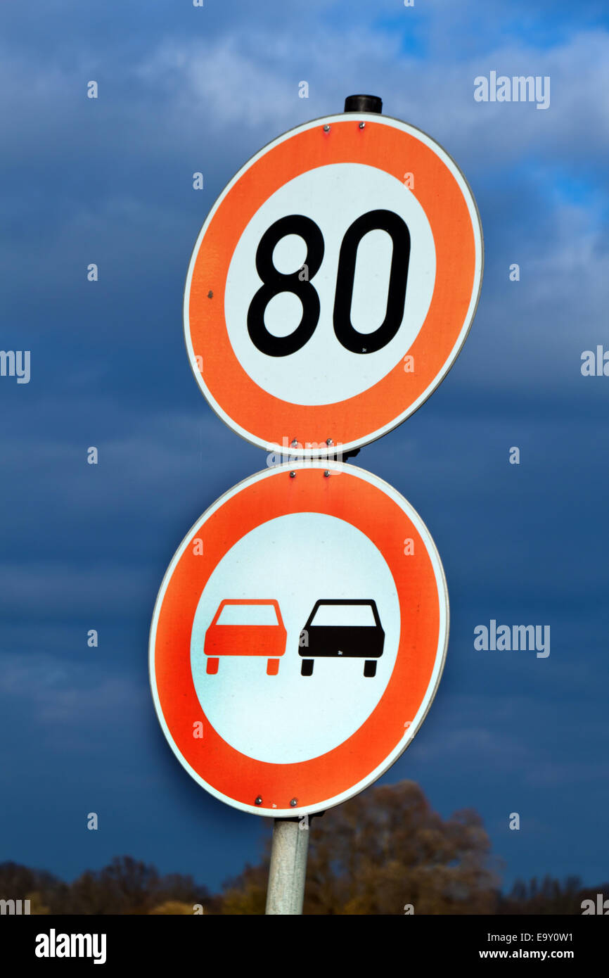 Tempo limits 80 on a highway. Road Sign Stock Photo - Alamy