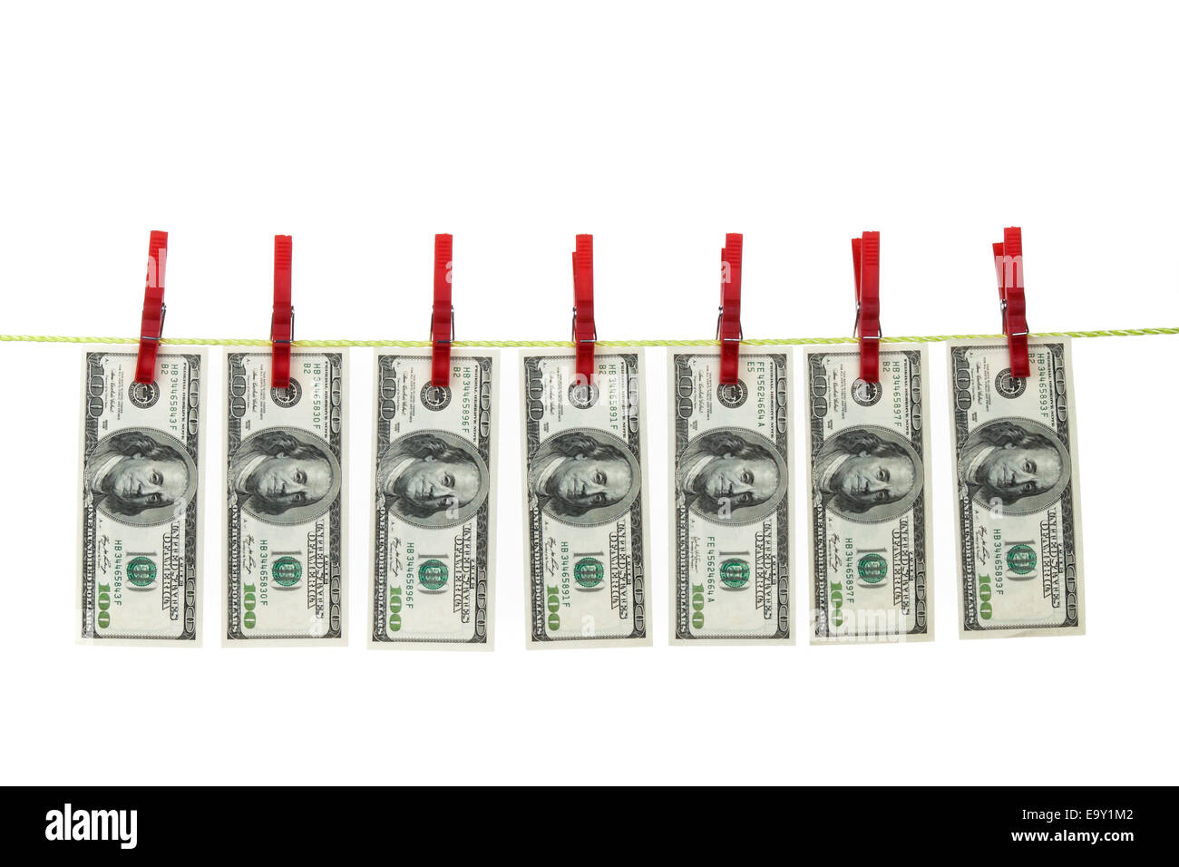 Symbolic photo for money laundering with dollars on clothes line Stock ...