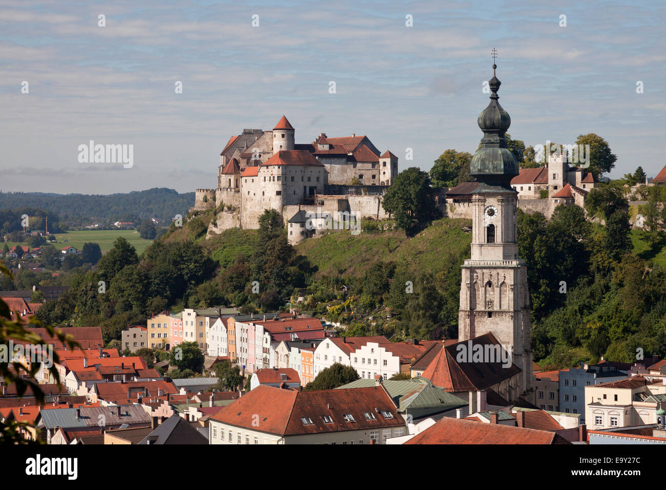 Townscape with burghausen castle and the parish church of st hi-res ...