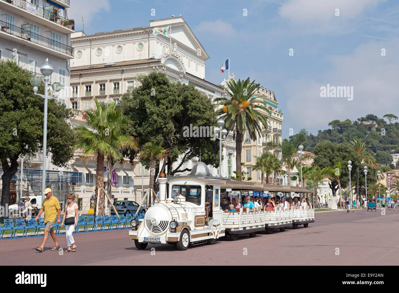 tourist train going along the seafront, Nice, Cote d´Azur, France Stock ...