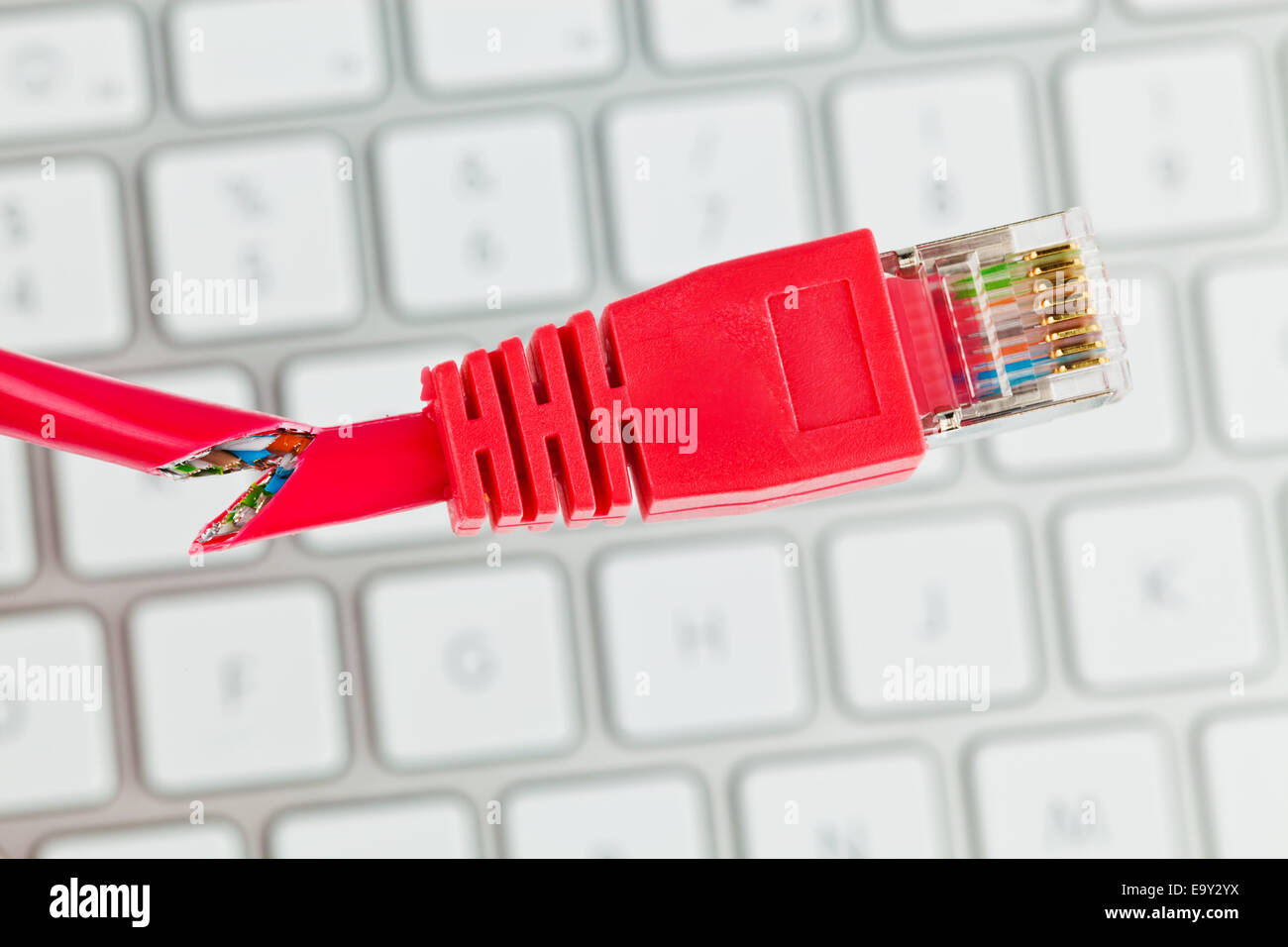 The red, defective cables of a network from a computer Stock Photo - Alamy