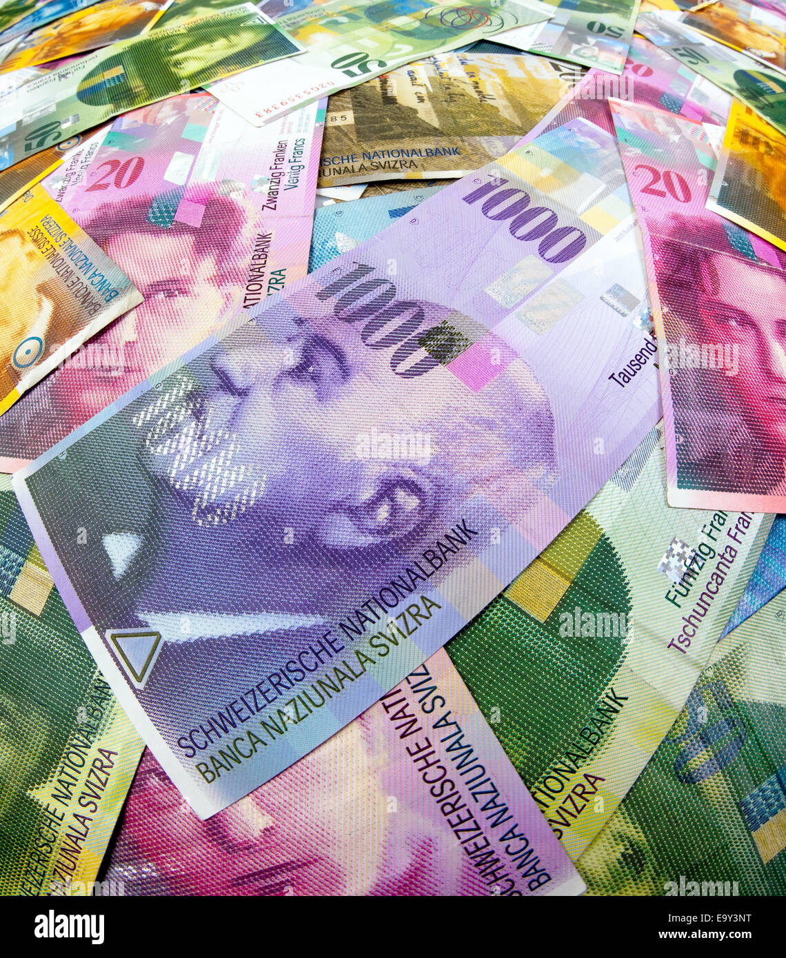Many Swiss francs banknotes of Switzerland Stock Photo - Alamy