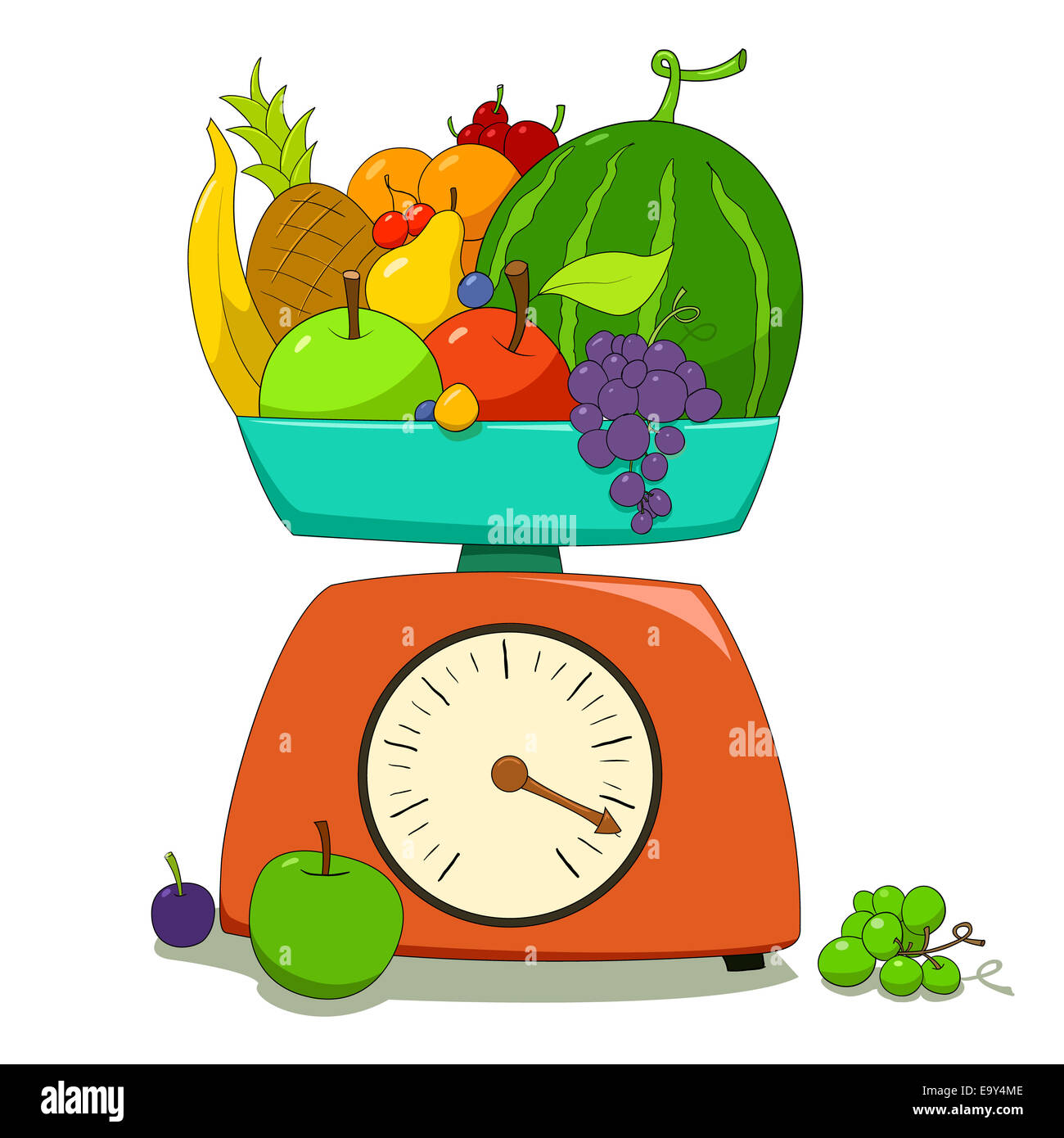 illustration of various fruits on scale Stock Photo - Alamy