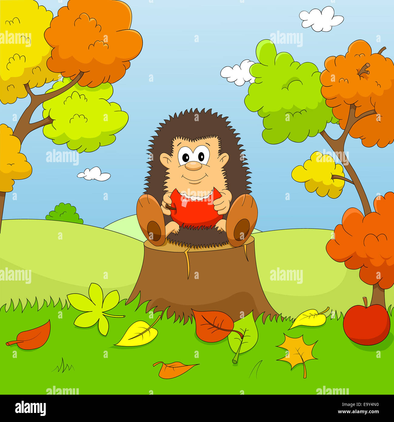 Illustration of cartoon hedgehog in autumn season Stock Photo - Alamy