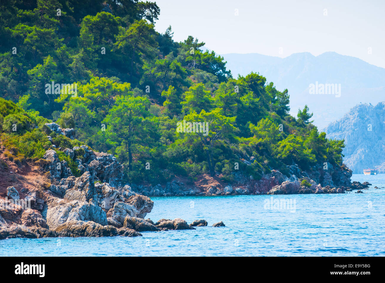 mountains covered with green pine forests and the sea Stock Photo - Alamy