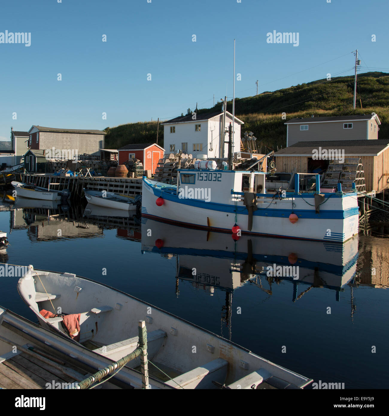 Fishing boats at dock, Trout River, Southeast Brook Falls, Gros Morne ...