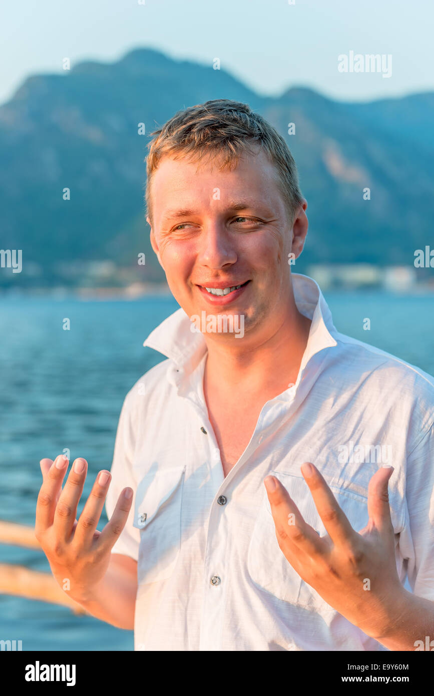 Emotional portrait of a happy man Stock Photo - Alamy