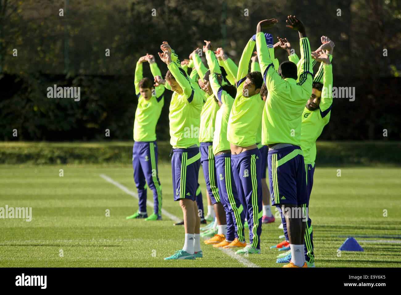Players of Chelsea Football Club train at their Cobham, Surrey ...