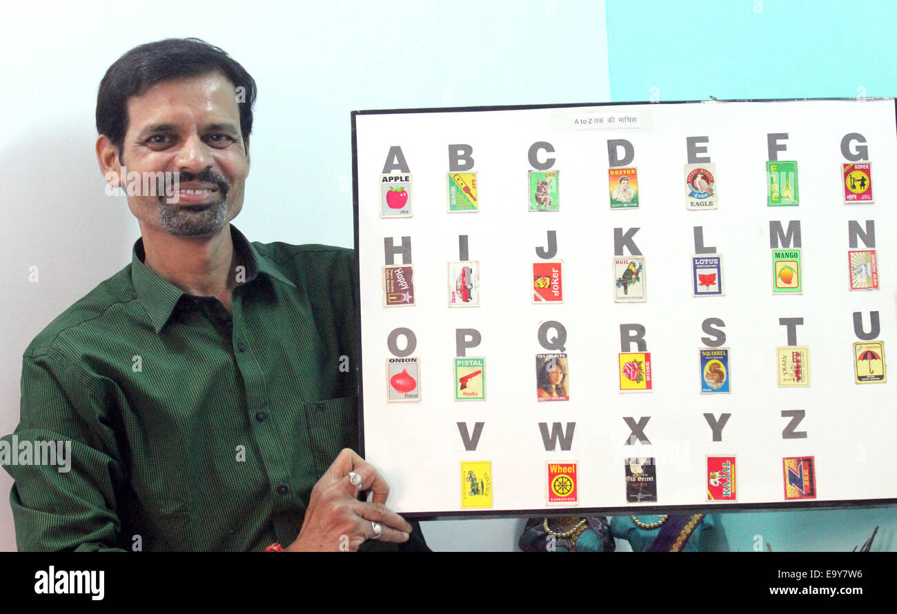 Bhopal, India. 28th Oct, 2014. Collector of matchboxes Sunil Bhatt ...