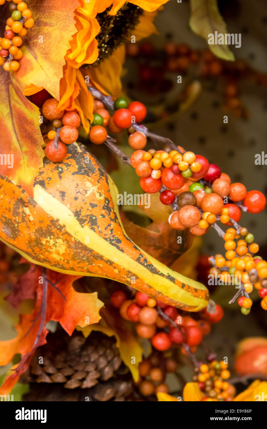 colorful fall decorations - pumpkins, leaves, berries Stock Photo - Alamy