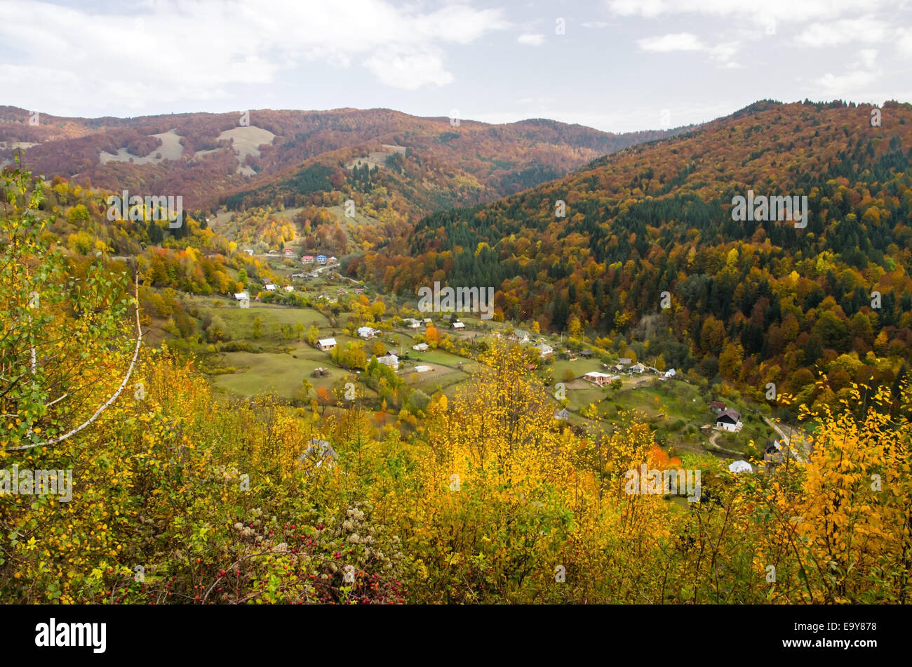 Colorful autumn landscape in a mountain village Stock Photo - Alamy