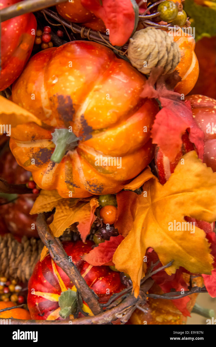 colorful fall decorations - pumpkins, leaves, berries Stock Photo - Alamy