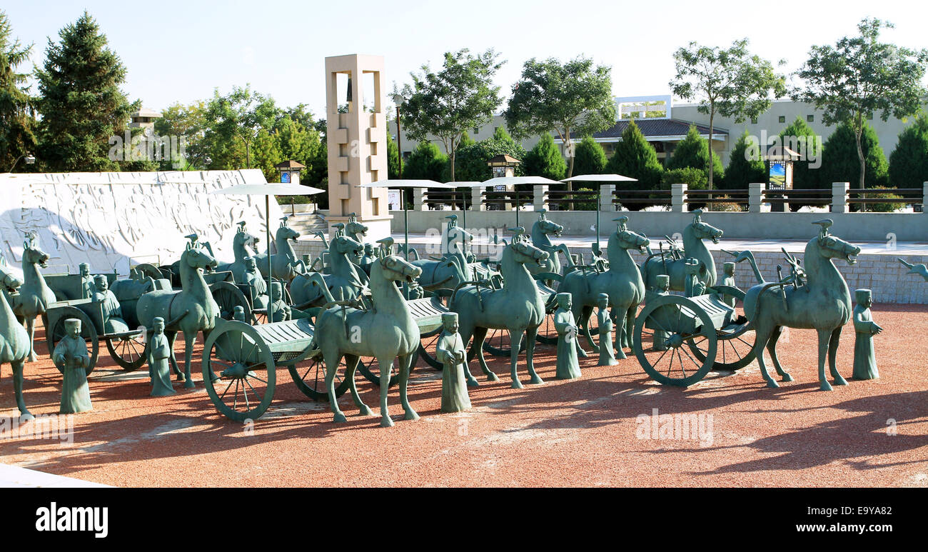 Wuwei City , Gansu Tong Juma team sculpture Stock Photo - Alamy