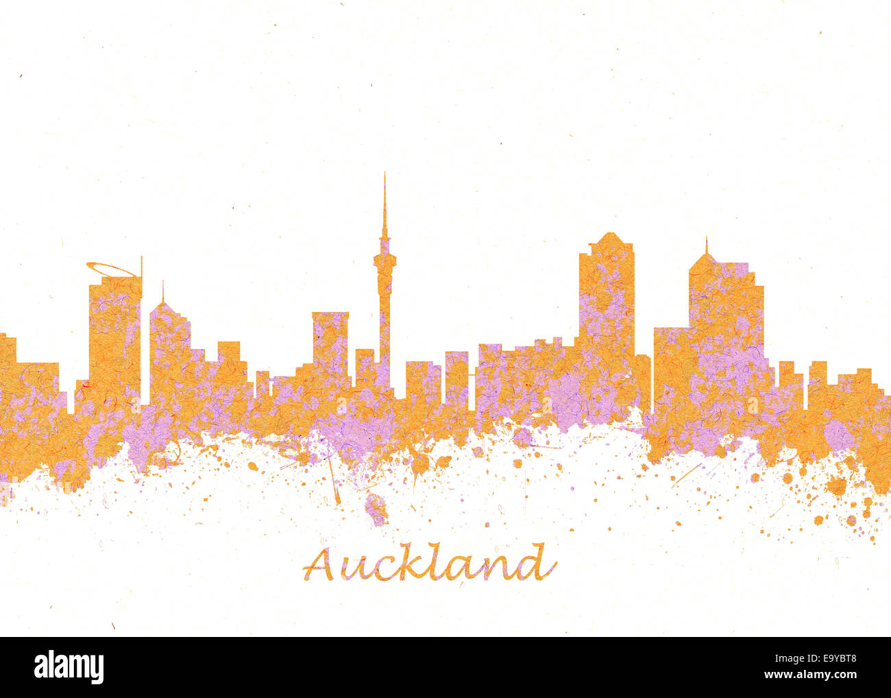 Watercolor art print of the Skyline of Auckland New Zealand Stock Photo ...