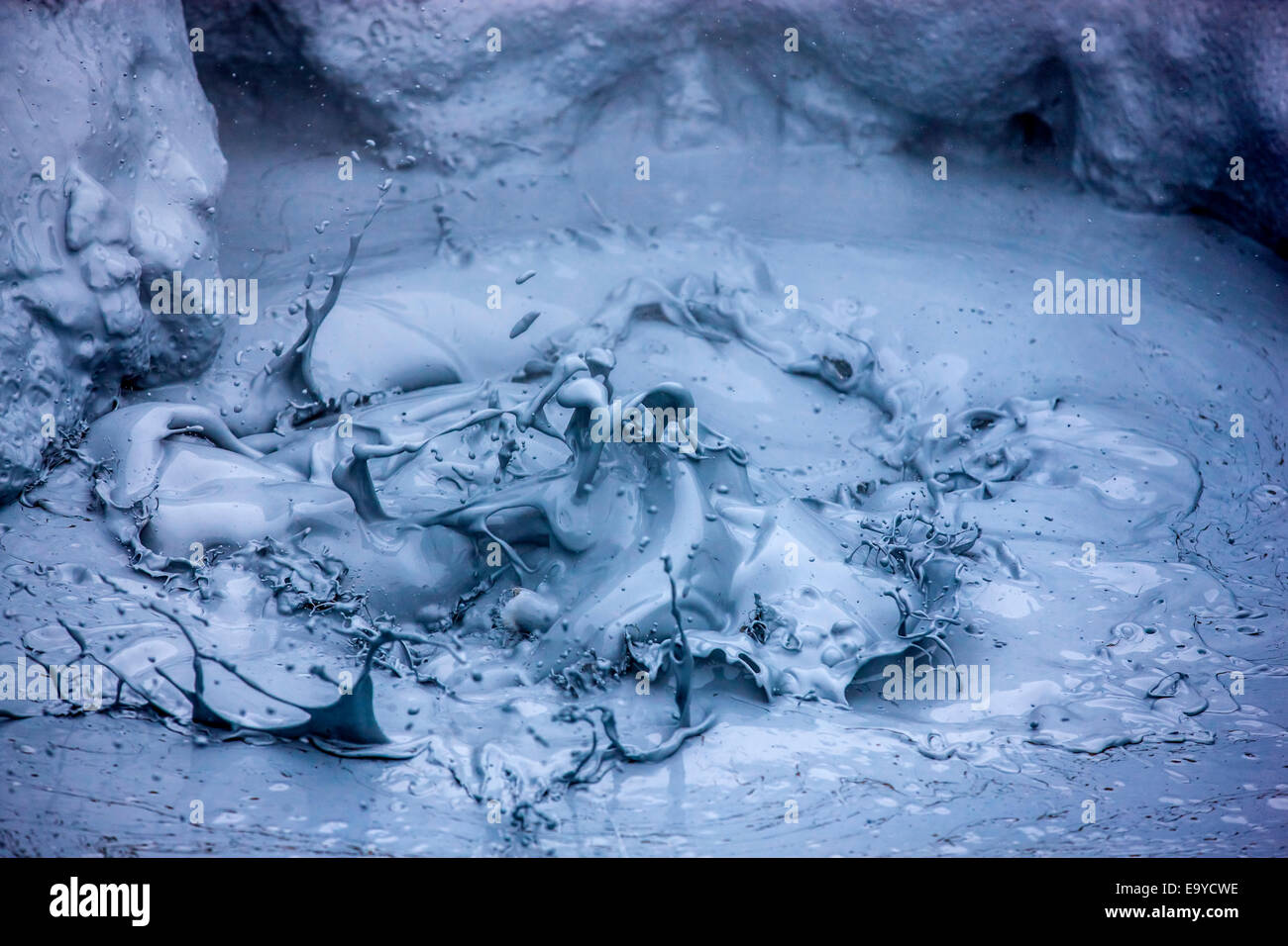 Hot boiling mud from volcanic activity in geothermal region of Hverir ...