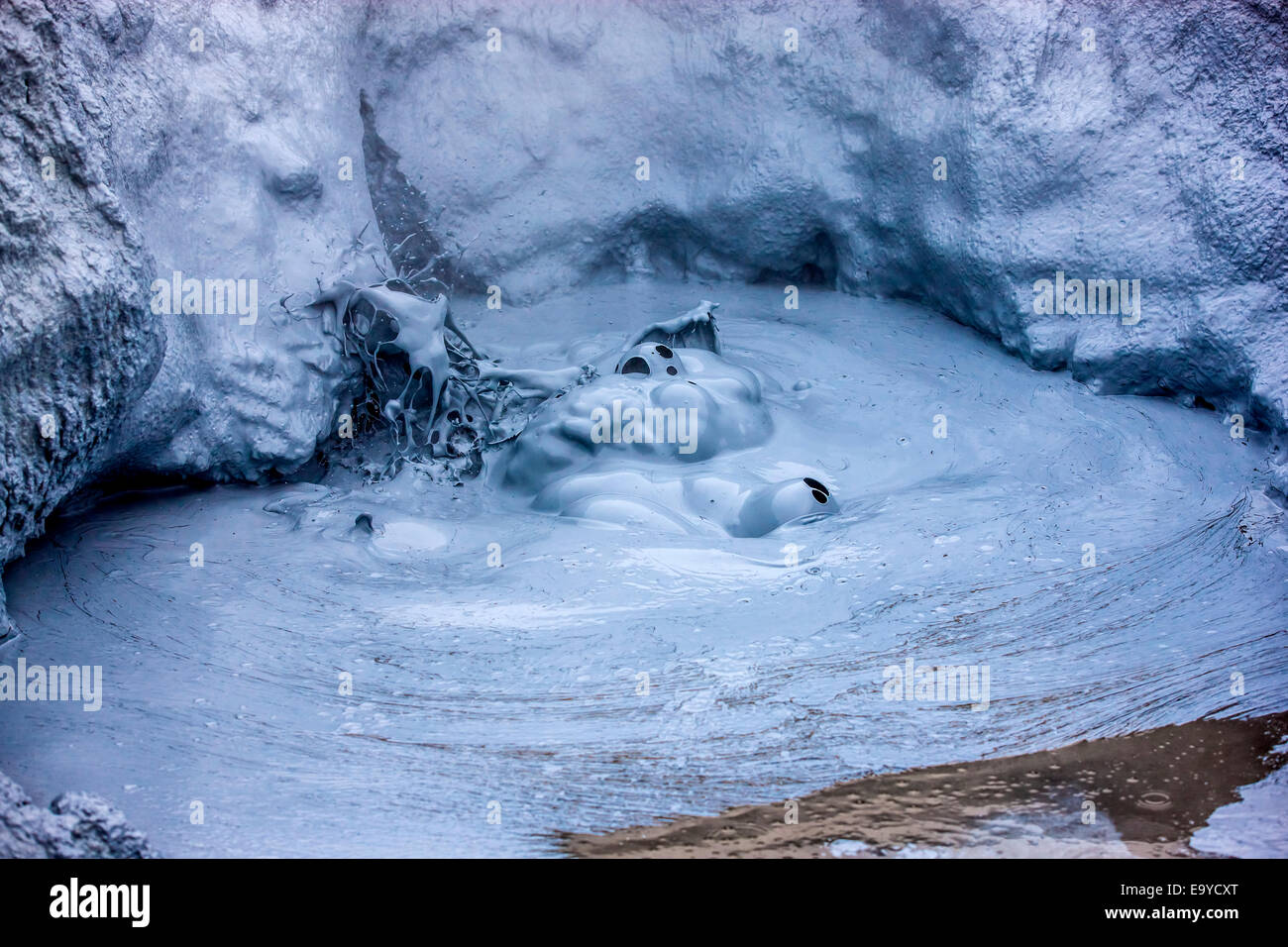 Hot boiling mud from volcanic activity in geothermal region of Hverir ...
