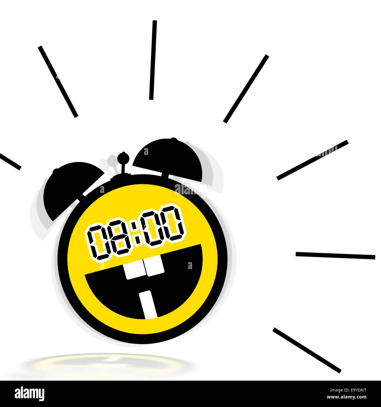 Illustration with the image of a cheerful alarm clock in the form of a ...