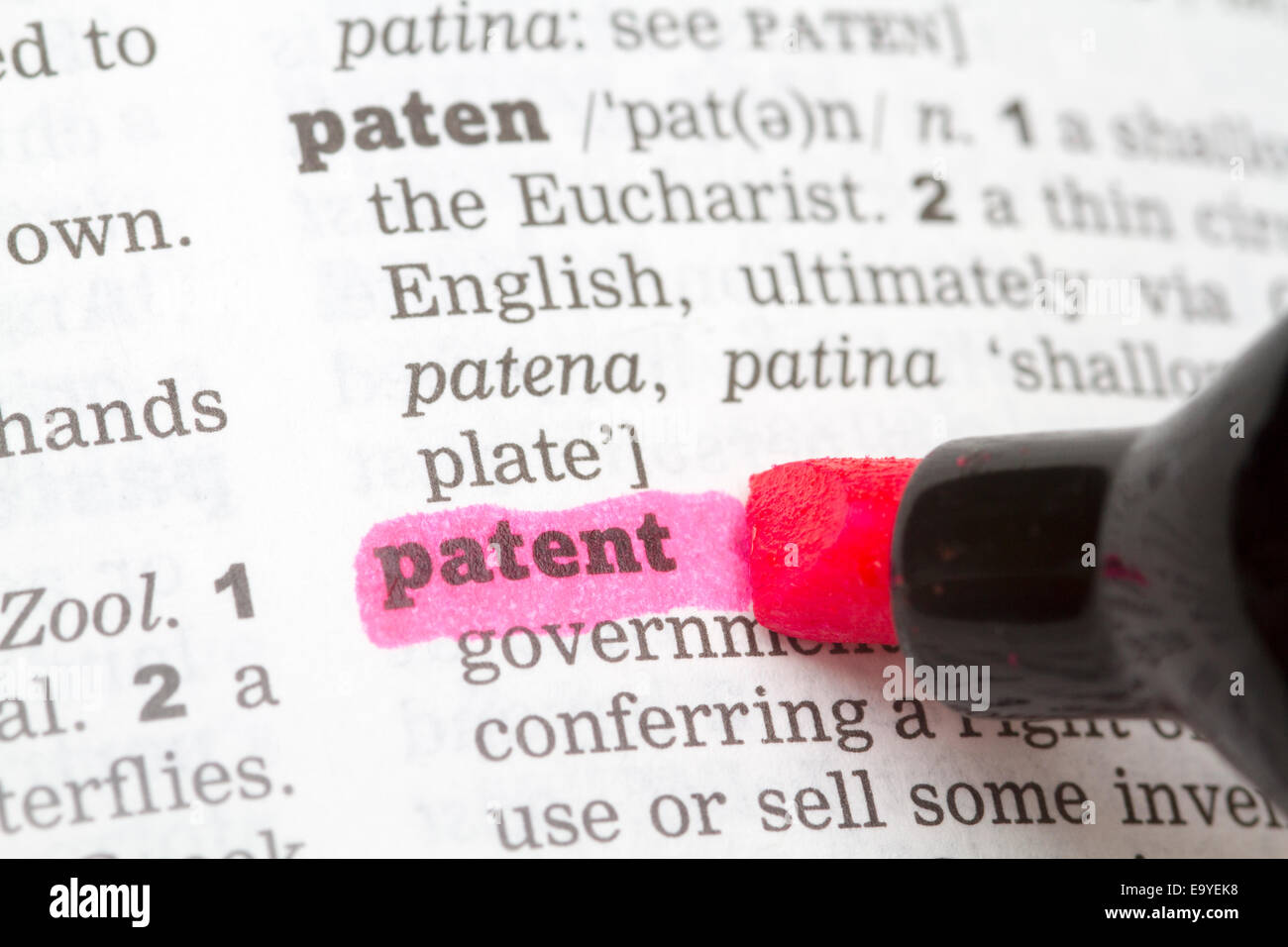 Patent Dictionary Definition single word with soft focus Stock Photo ...