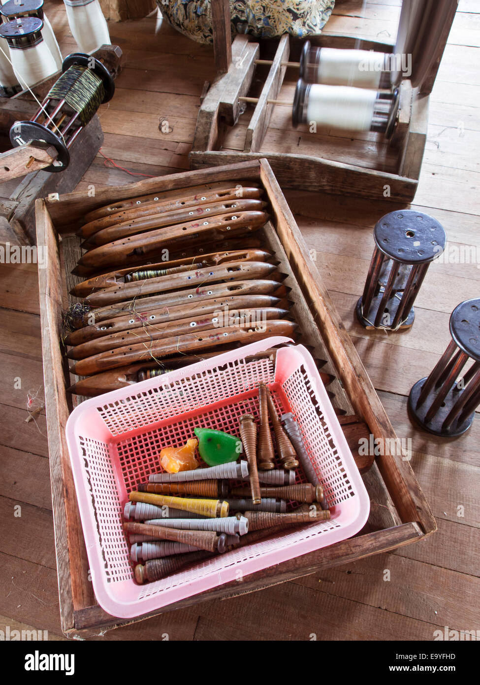 Myanmar Inle Lake lotus root silk textiles Stock Photo - Alamy