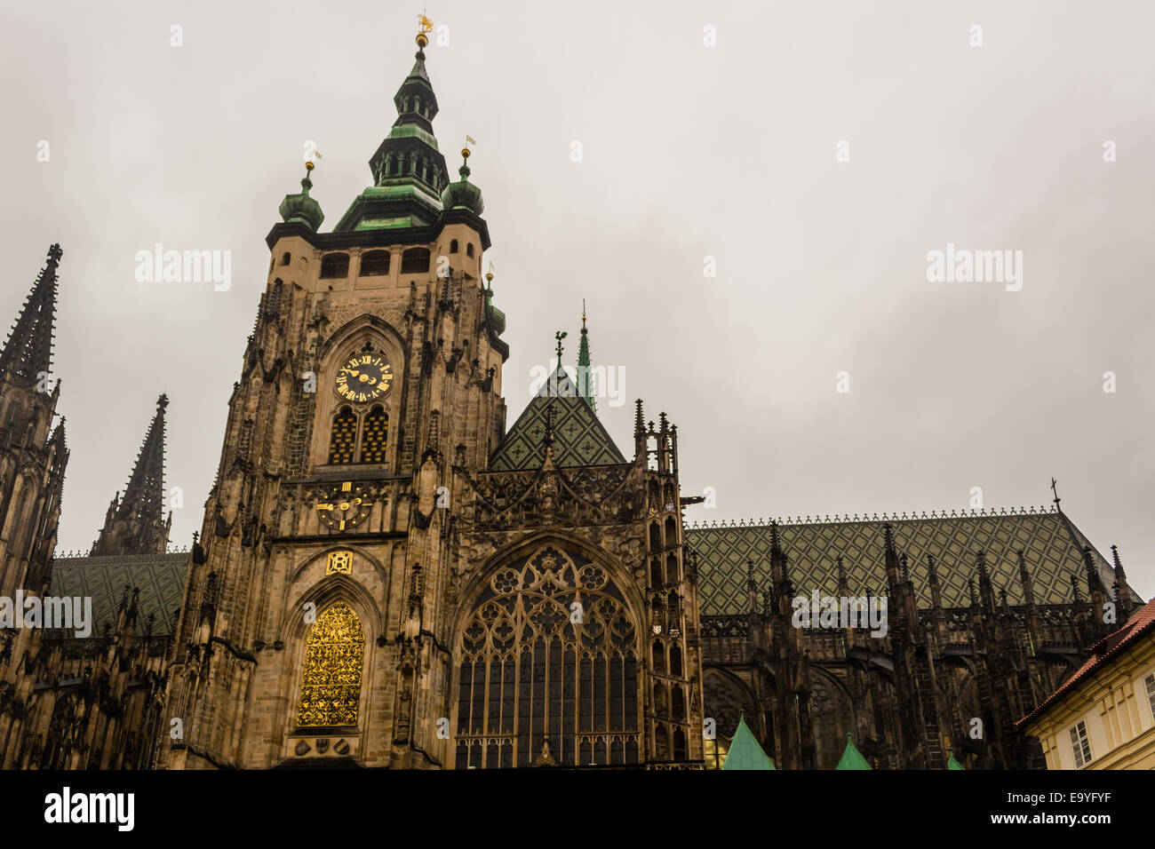 the exterior facade of the cathedral of St Vitus in Prague, a church ...
