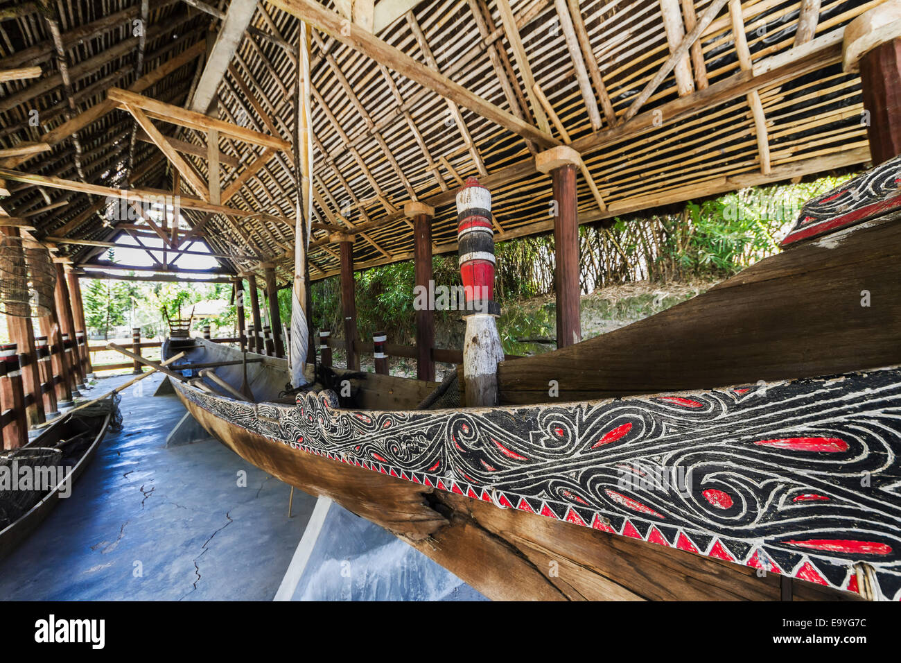 Royal boat at Huta Bolon Museum in Simanindo village on Samosir Island ...