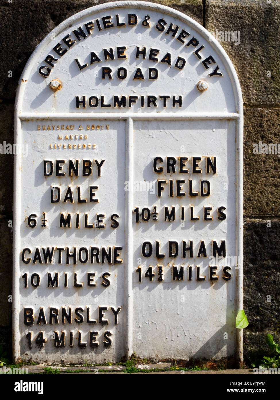 Lane Head Road Mileage Post at Holmfirth West Yorkshire England Stock ...