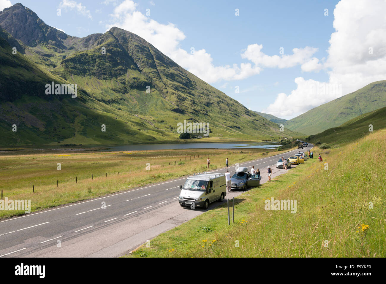 Cars parked on the A82 road through Glen Coe in the Highlands Scotland ... Cars parked on the A82 road through Glen Coe in the Highlands Scotland ...