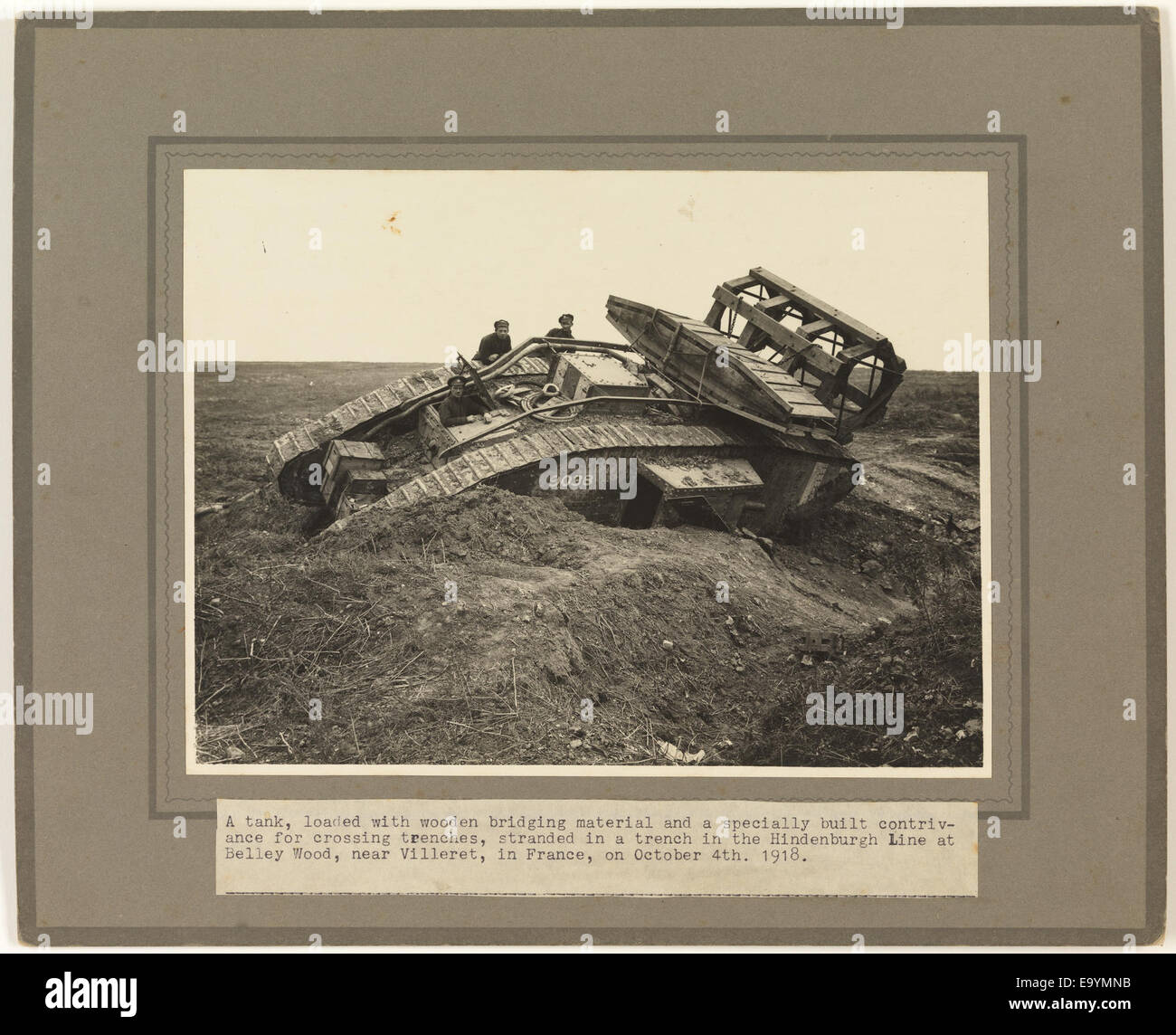 A tank loaded with wooden bridging material ... stranded in a trench in ...